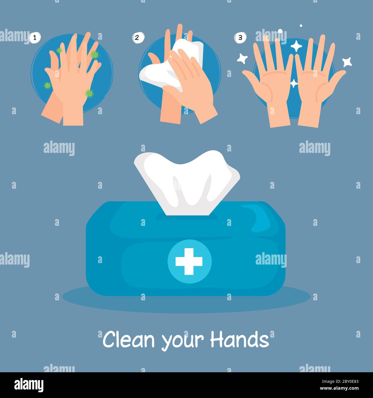 Tissues Box And Hands Washing Steps Vector Design Stock Vector Image