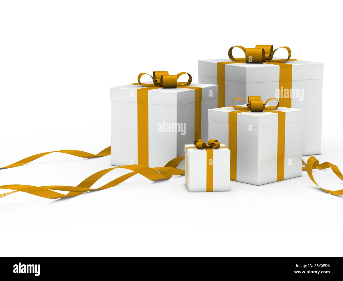 gift box white gold ribbon Stock Photo - Alamy
