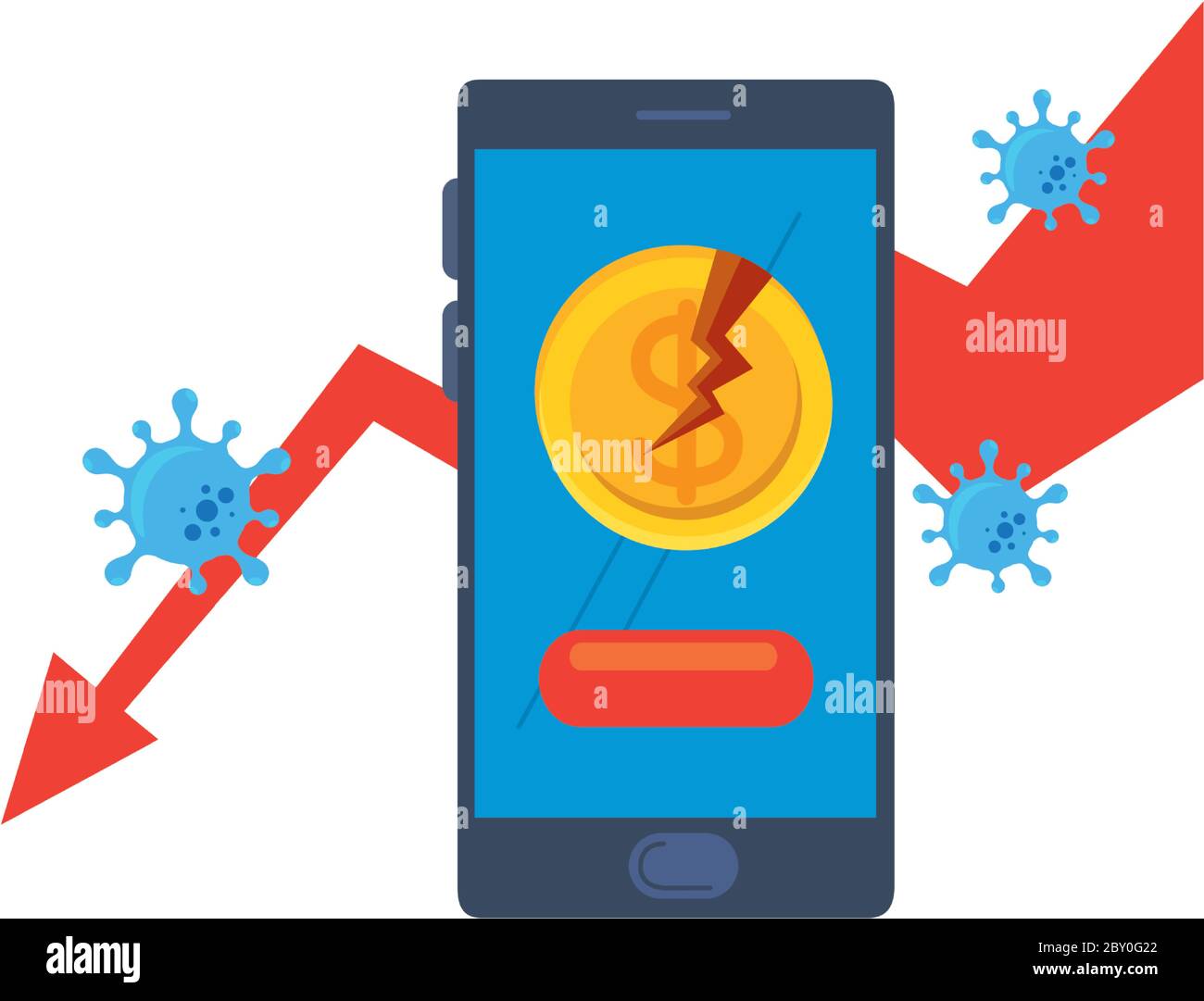 broken dollar coin on smartphone and decrease arrow of bankruptcy vector design Stock Vector ...