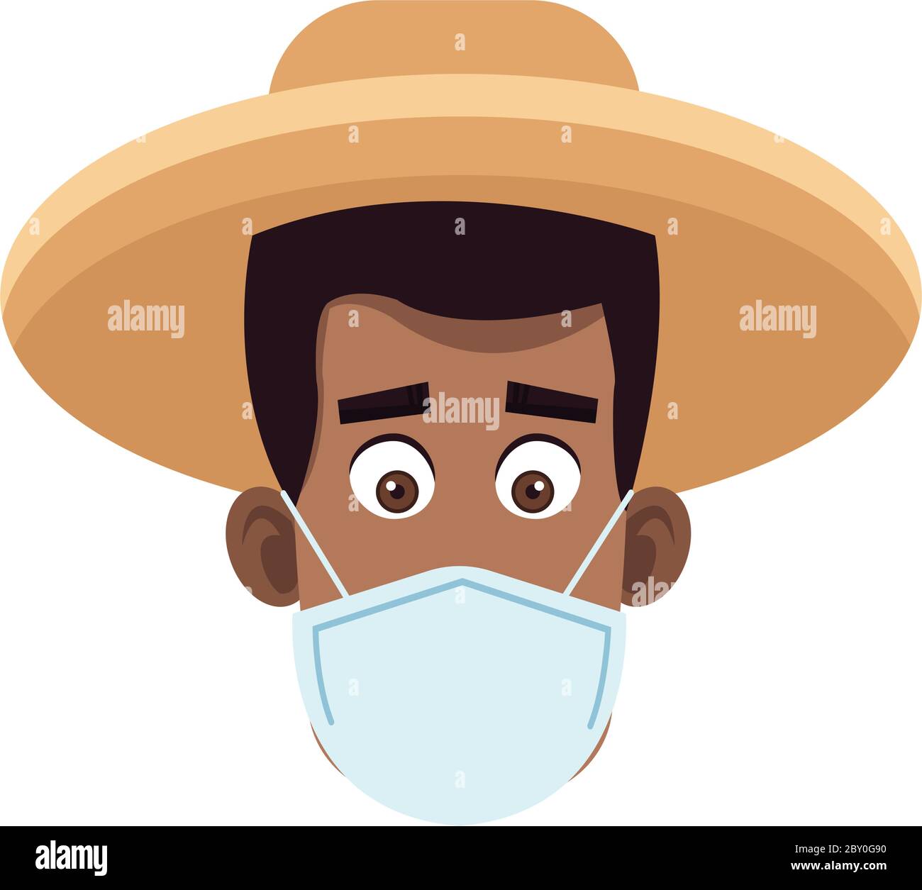 afro farmer wearing medical mask character vector illustration design ...