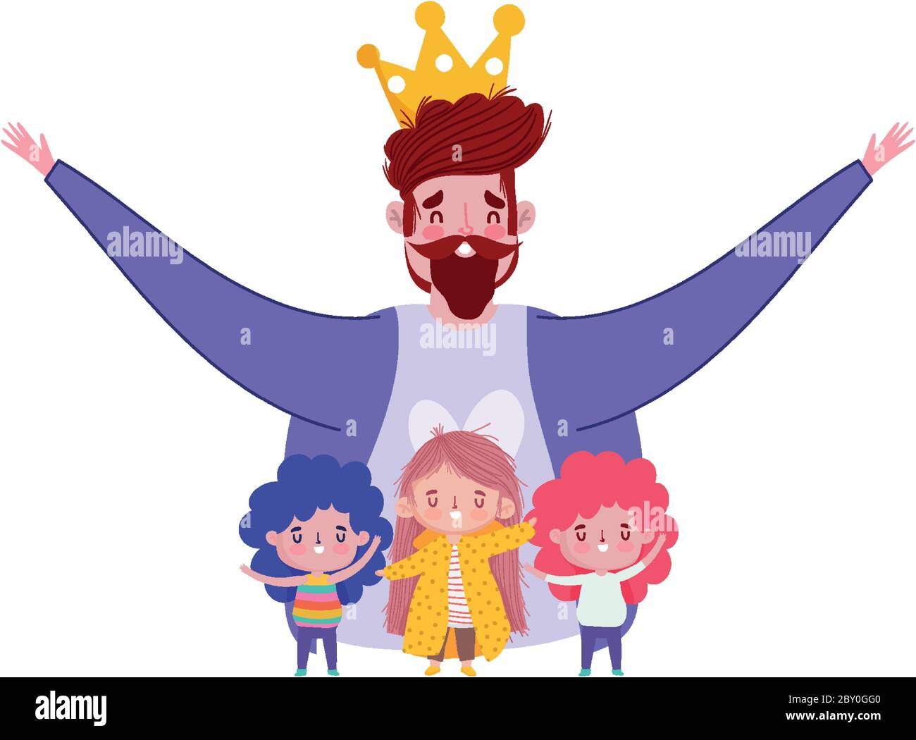 happy fathers day, beard dad with kids celebration vector illustration ...