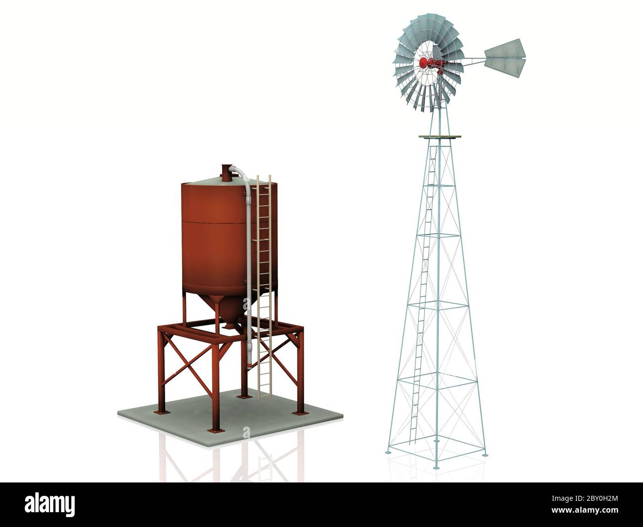 Windmill and water tank Cut Out Stock Images & Pictures - Alamy