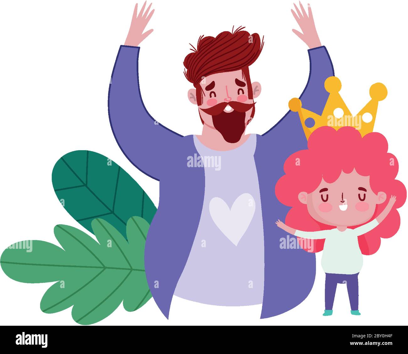 happy fathers day, dad and son with crown cartoon card vector ...