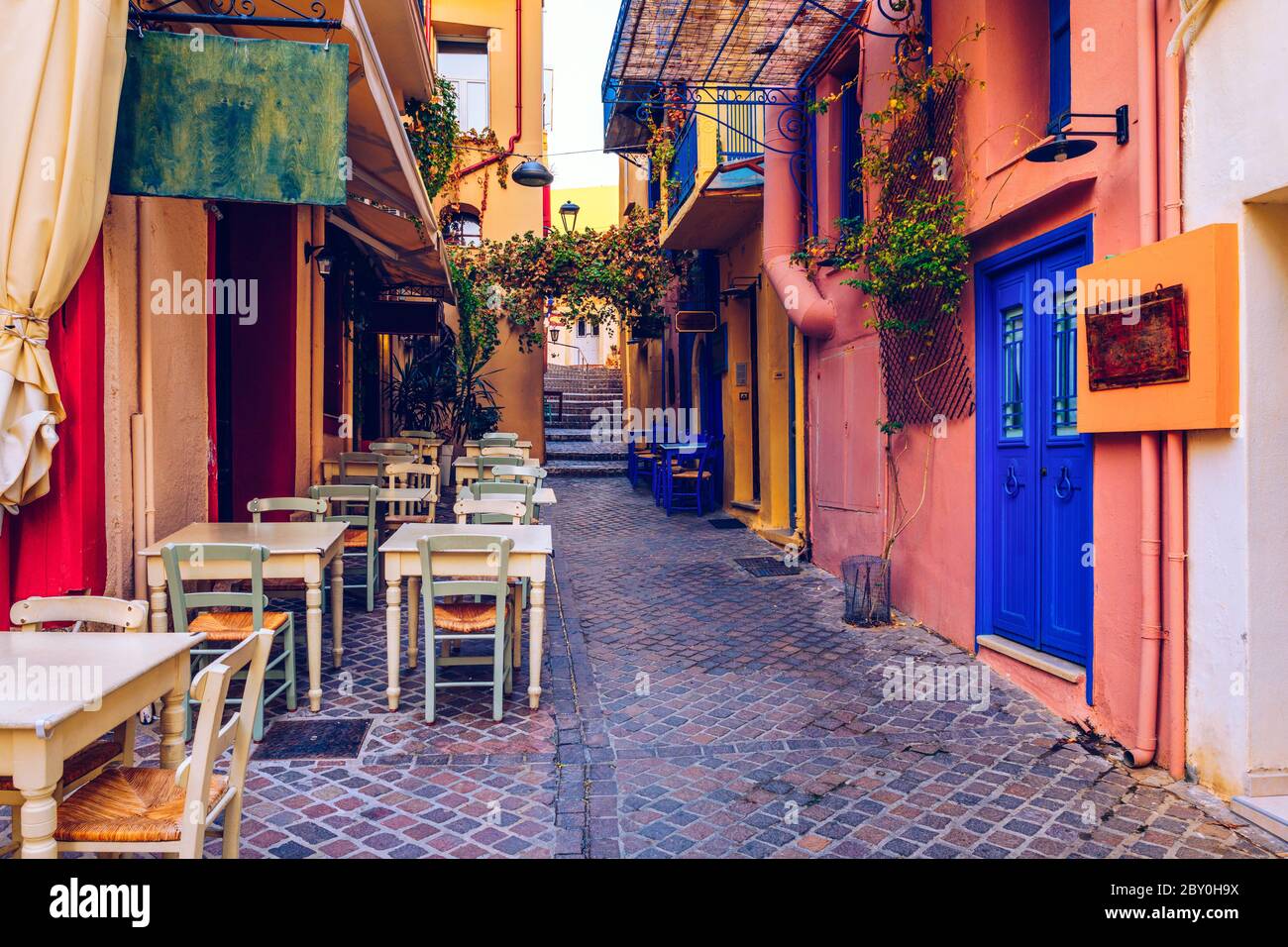 Street in the old town of Chania, Crete, Greece. Charming streets of ...