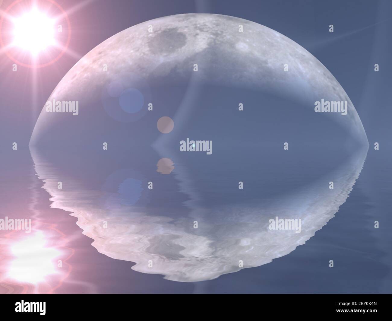 moon and sun are reflected in water Stock Photo - Alamy