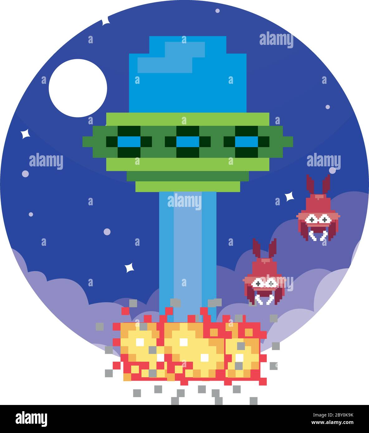 ufo launcher in space scene 8 bits pixelated vector illustration design ...