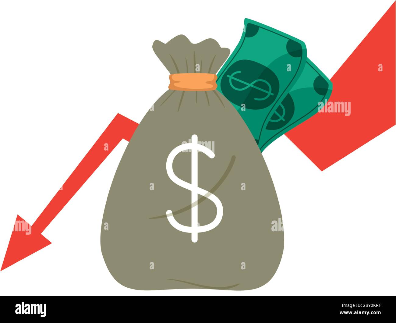 money bag and bills with decrease arrow vector design Stock Vector ...