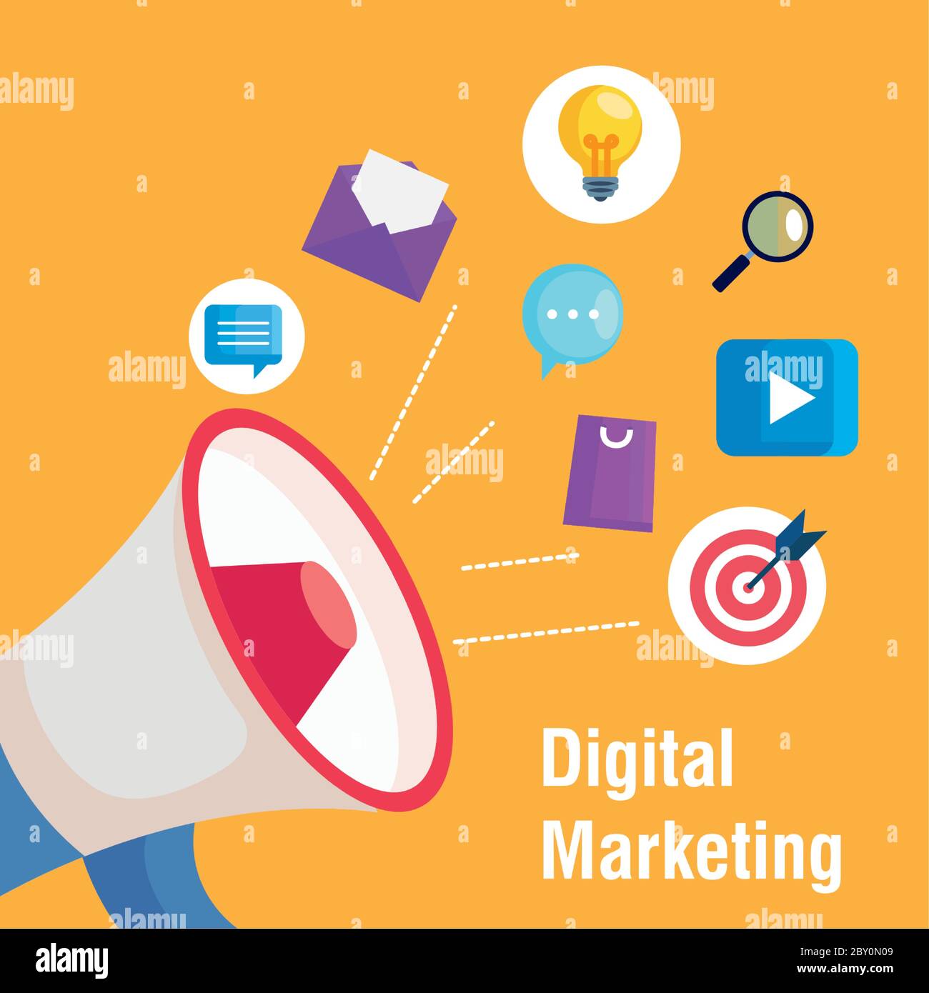 megaphone with icon set of digital marketing vector design Stock Vector ...