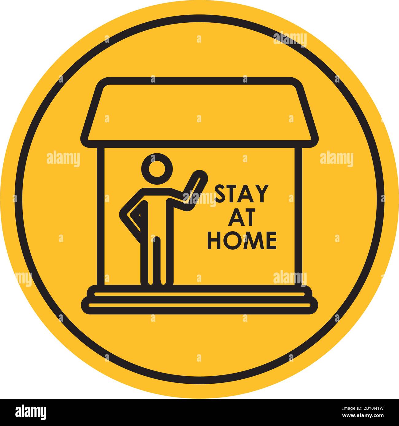 stay at home concept, pictogram man at the house over white background ...