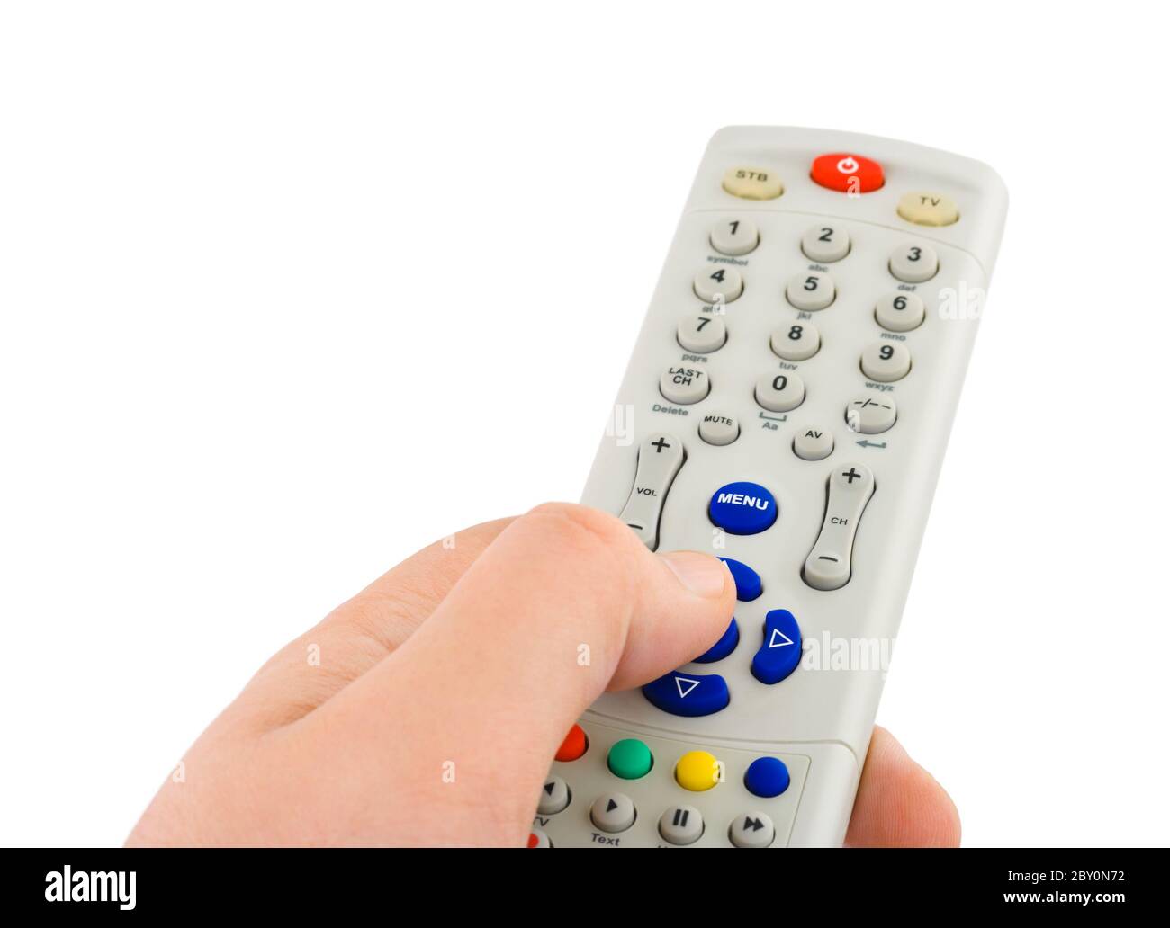 Hand with tv remote control Stock Photo - Alamy