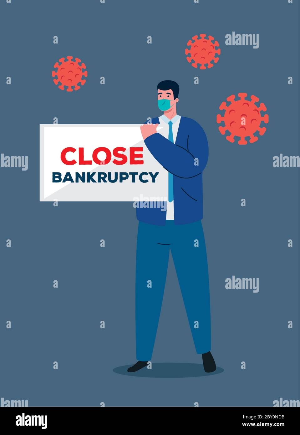 businessman with mask and banner of close bankruptcy vector design ...