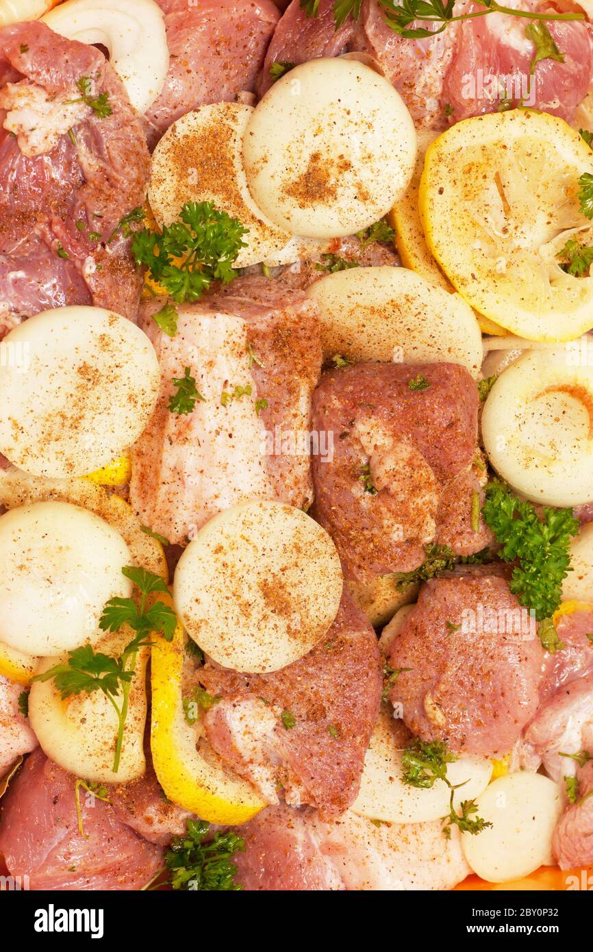 Two raw marinated beef steaks hi-res stock photography and images - Alamy