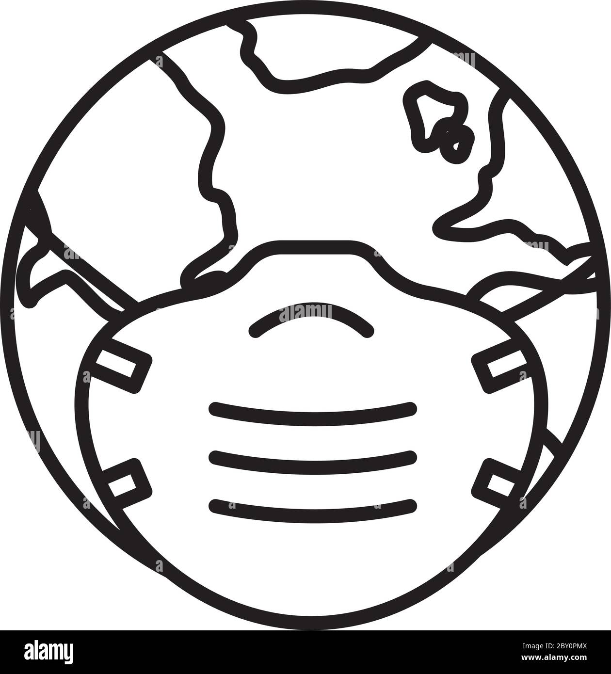 earth planet wearing medical mask line style vector illustration design ...