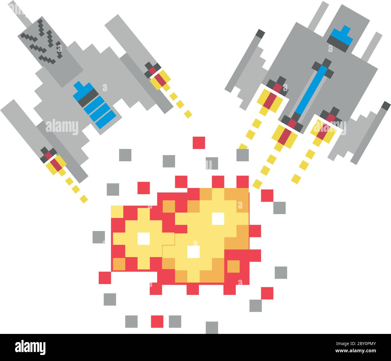 space ships fighting 8 bits pixelated icon vector illustration design ...