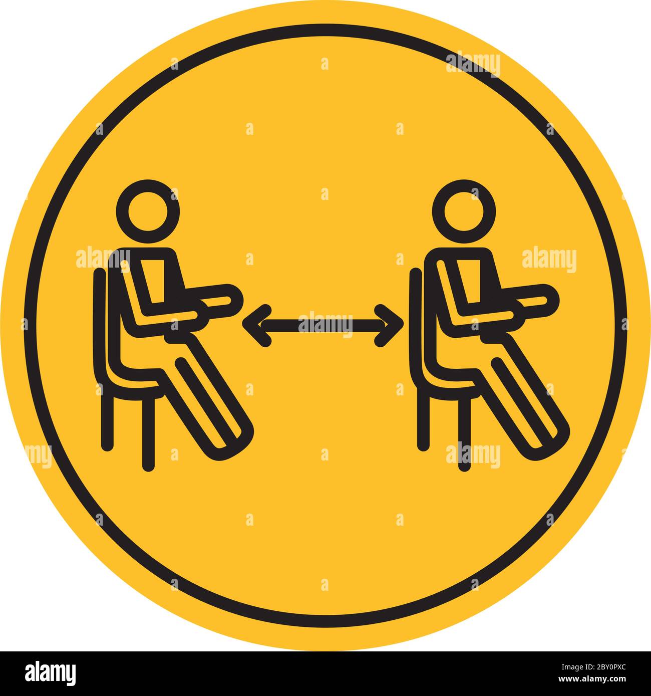 social distancing concept, pictogram people sitting on chairs keeping ...