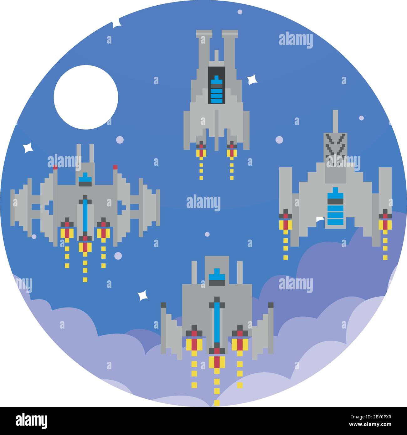 space ships flying 8 bits pixelated icon vector illustration design ...