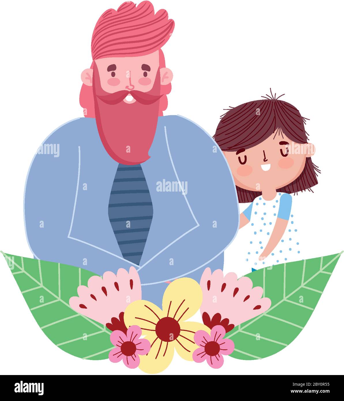 happy fathers day, cute dad and daughter flowers love vector ...