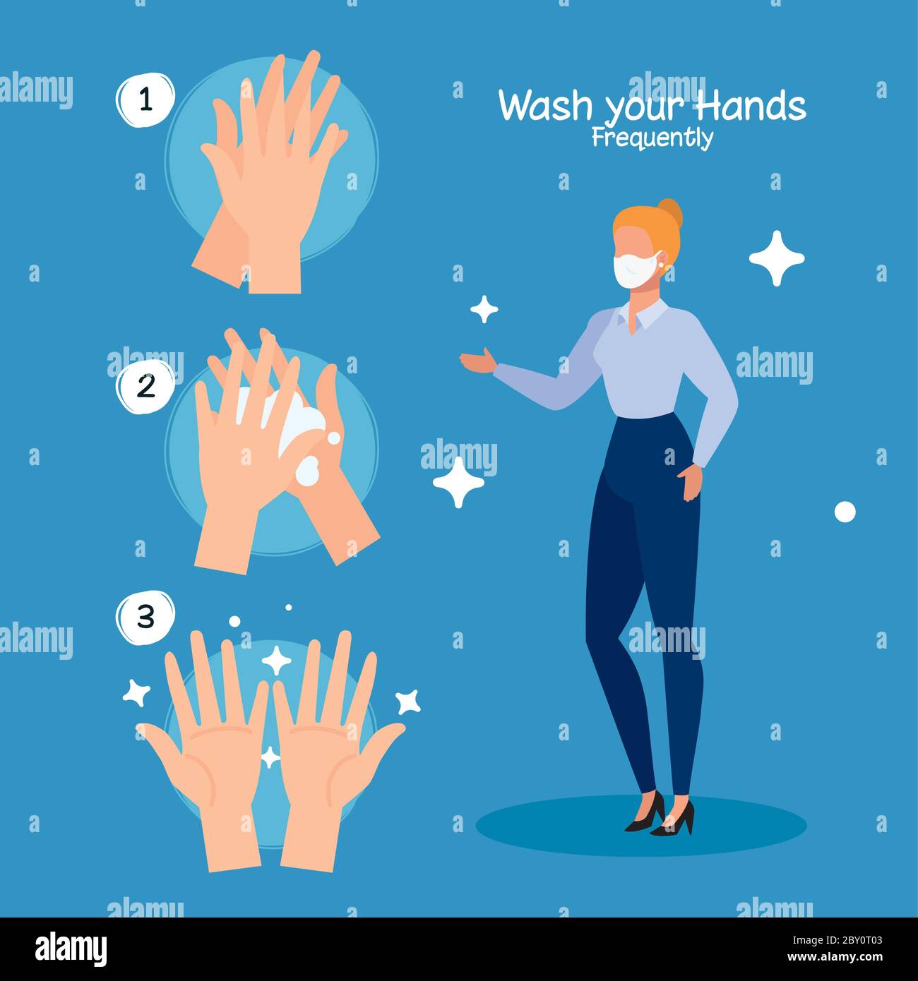 Businesswoman and hands washing steps vector design Stock Vector Image ...