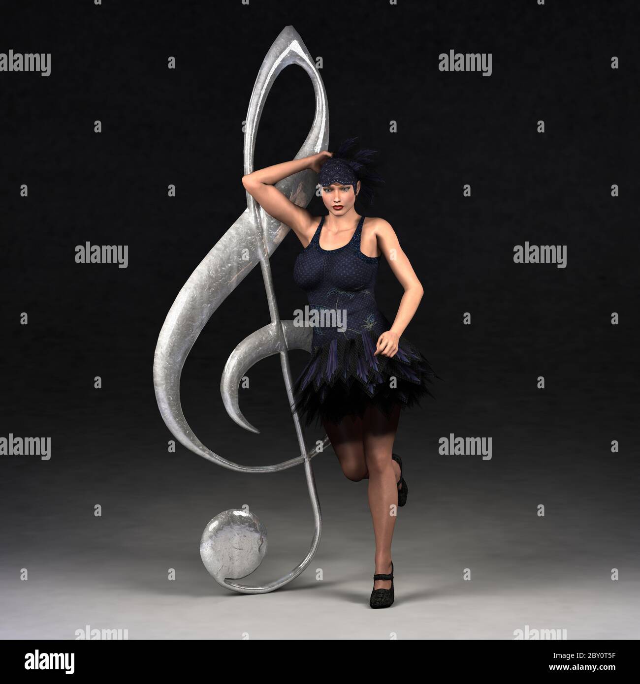 Woman in front of a treble clef Stock Photo - Alamy