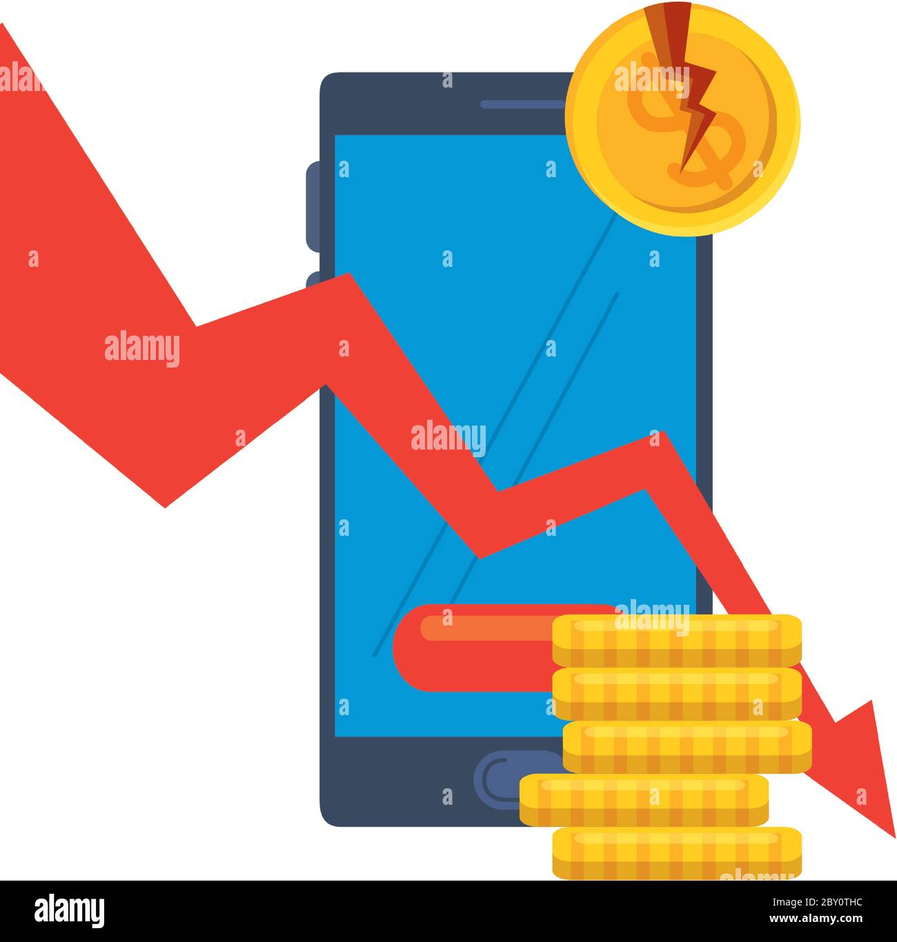 broken dollar coins and decrease arrow of bankruptcy vector design Stock Vector Image & Art - Alamy