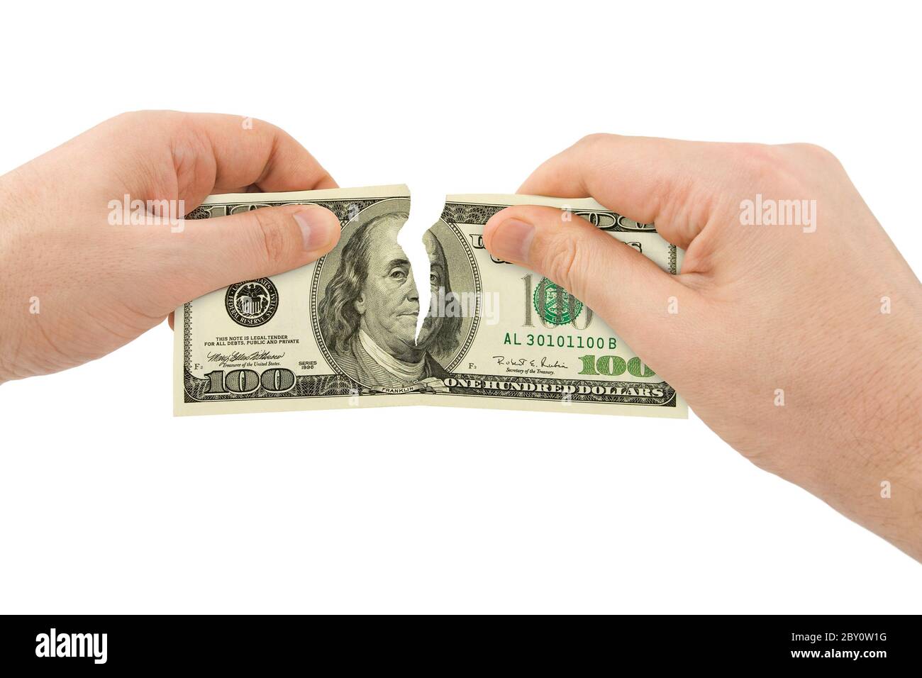 Hands tear money Stock Photo - Alamy