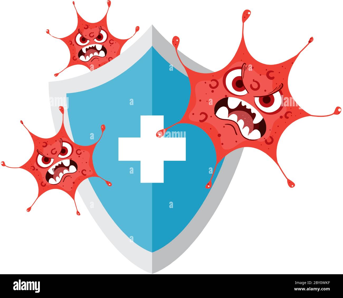 Virus cartoon on shield with cross vector design Stock Vector Image ...