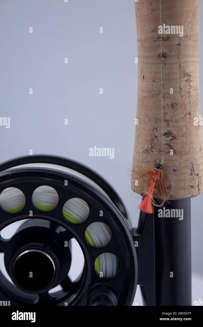 Fly fishing reel - macro Stock Photo - Alamy