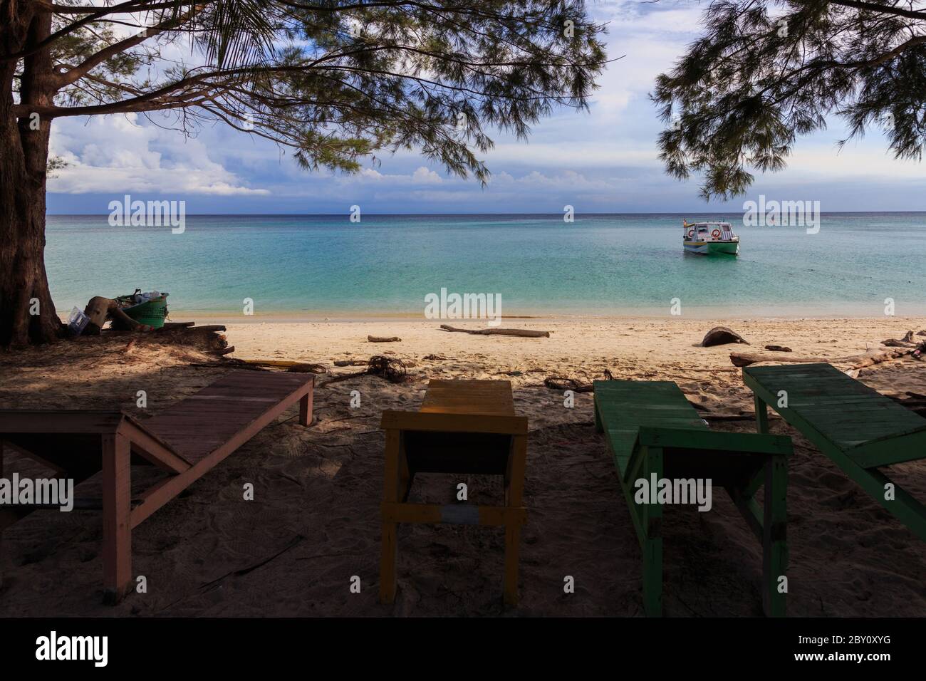 wooden Beach bed on Mantanani Island, Sabah, Borneo - Travel Concept ...
