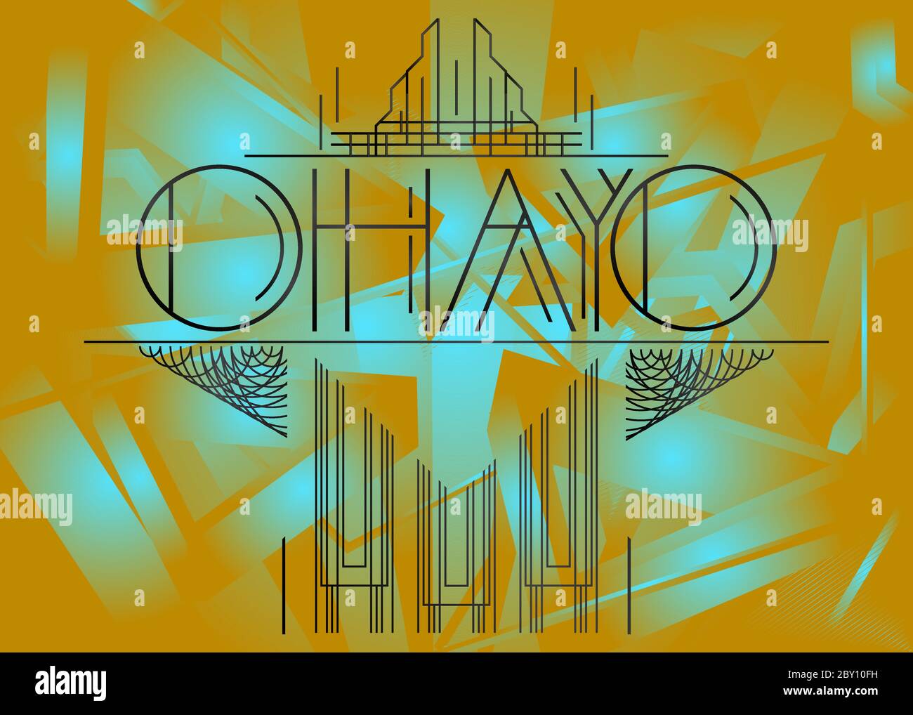 Art Deco Ohayo (Hello in Japan) text. Decorative greeting card, sign ...