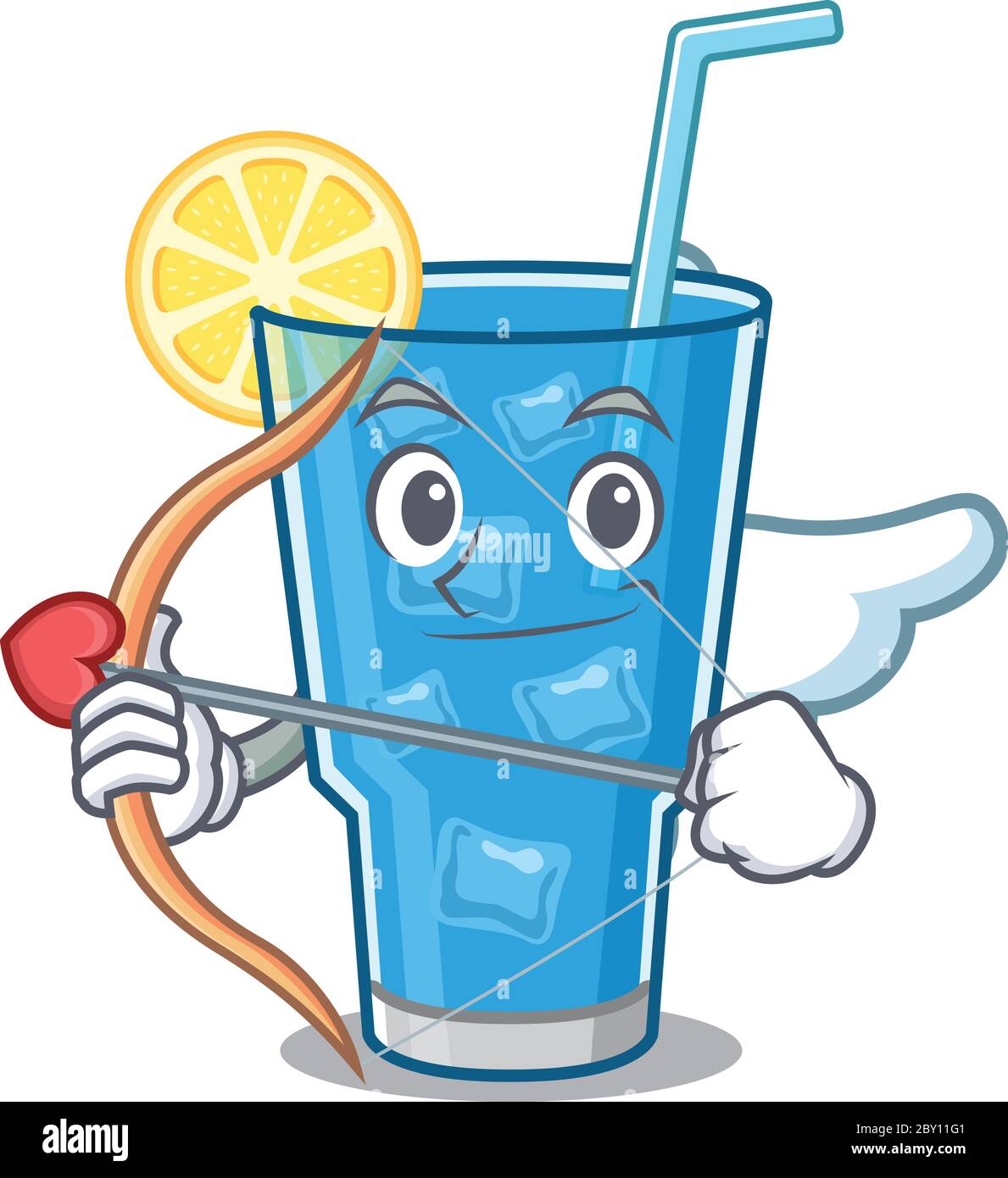 Blue lagoon cocktail in sweet romantic cupid cartoon drawing with arrow ...
