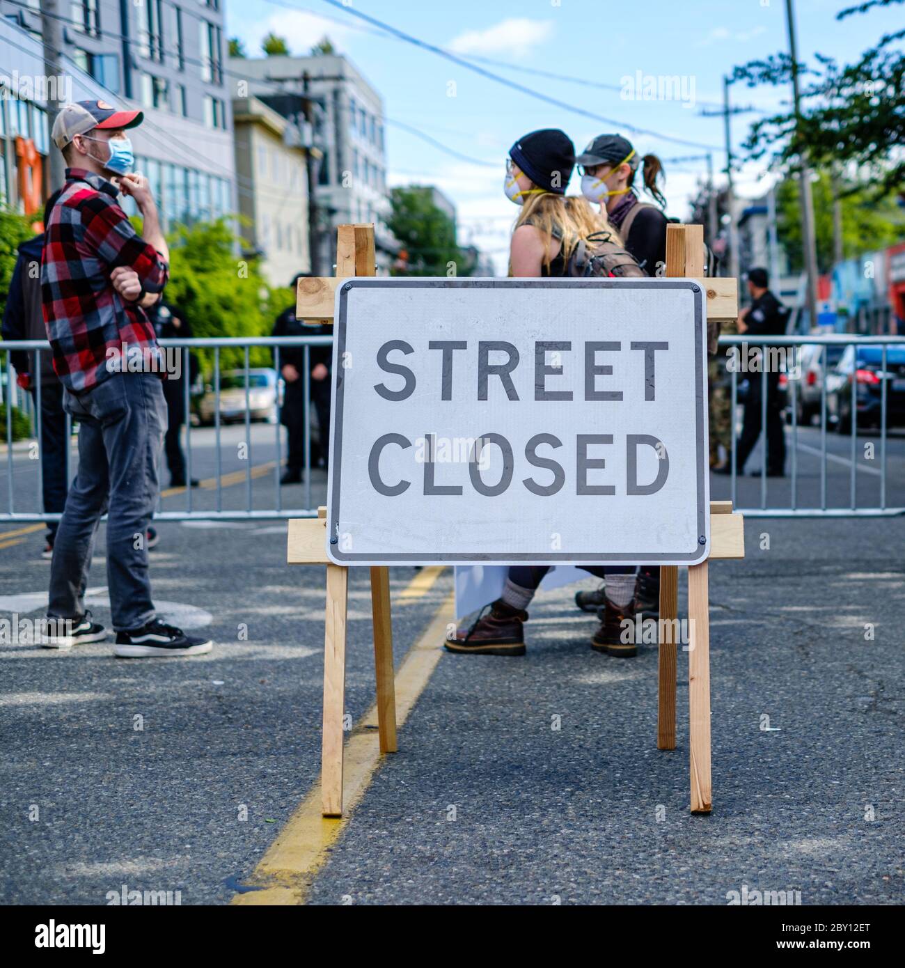 SEATTLE, USA - JUNE 6, 2020: Streets closed around the police precinct ...