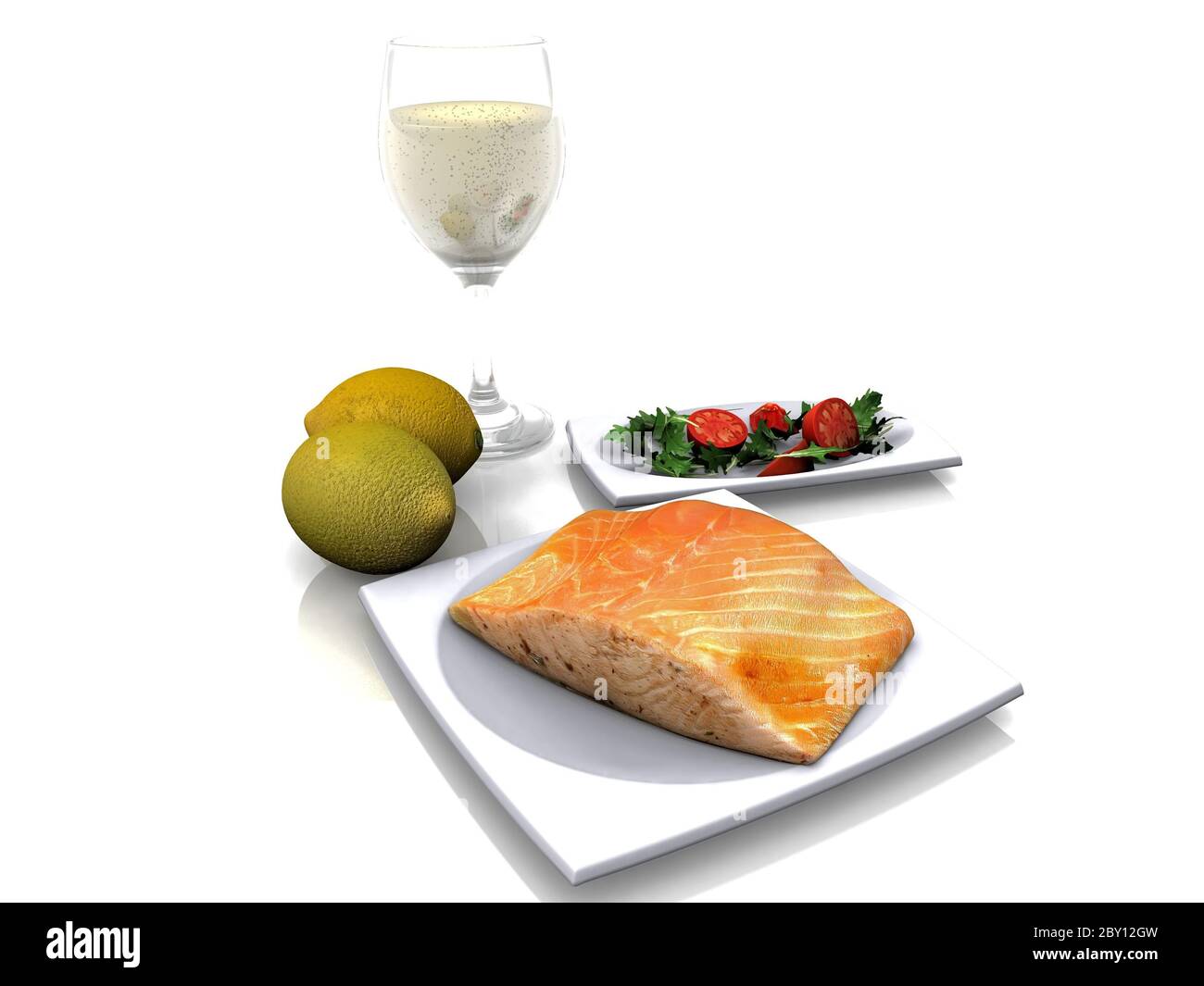 salmon cooked on a white background Stock Photo - Alamy