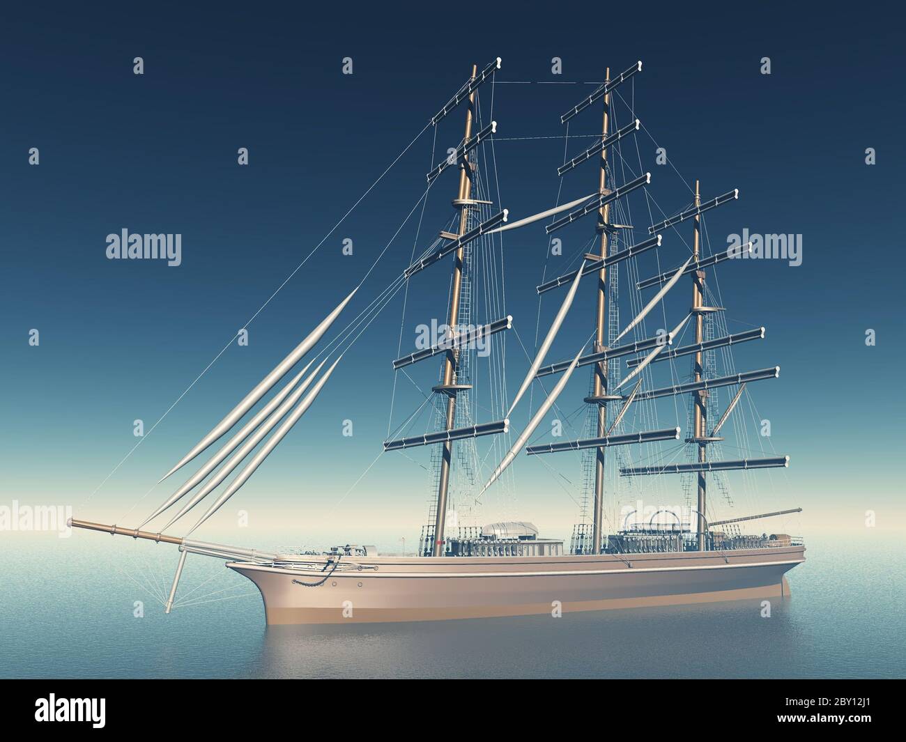 three-masted sailing ship on the sea Stock Photo - Alamy