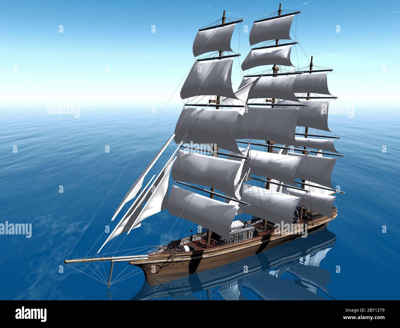 three-masted sailing ship on the sea Stock Photo - Alamy