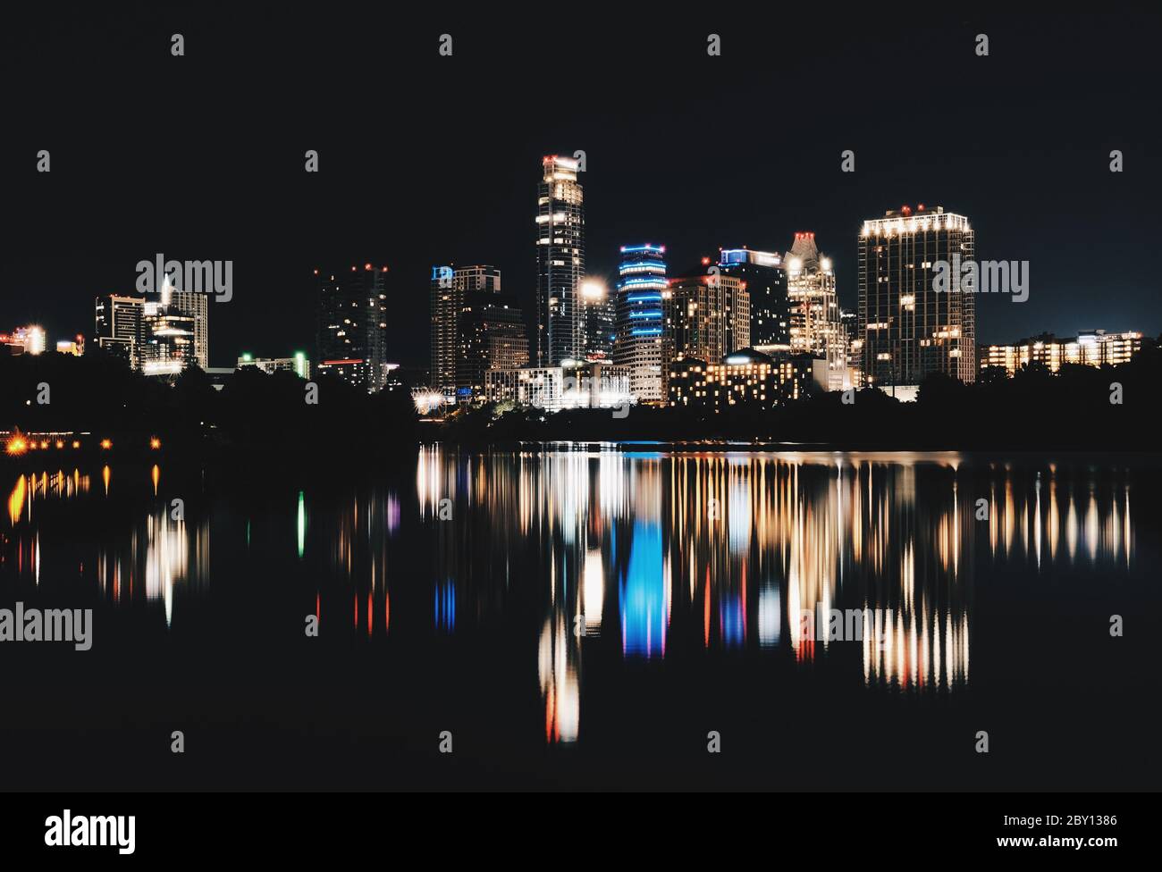 AUSTIN Cityscape Reflection Night View Stock Photo - Alamy