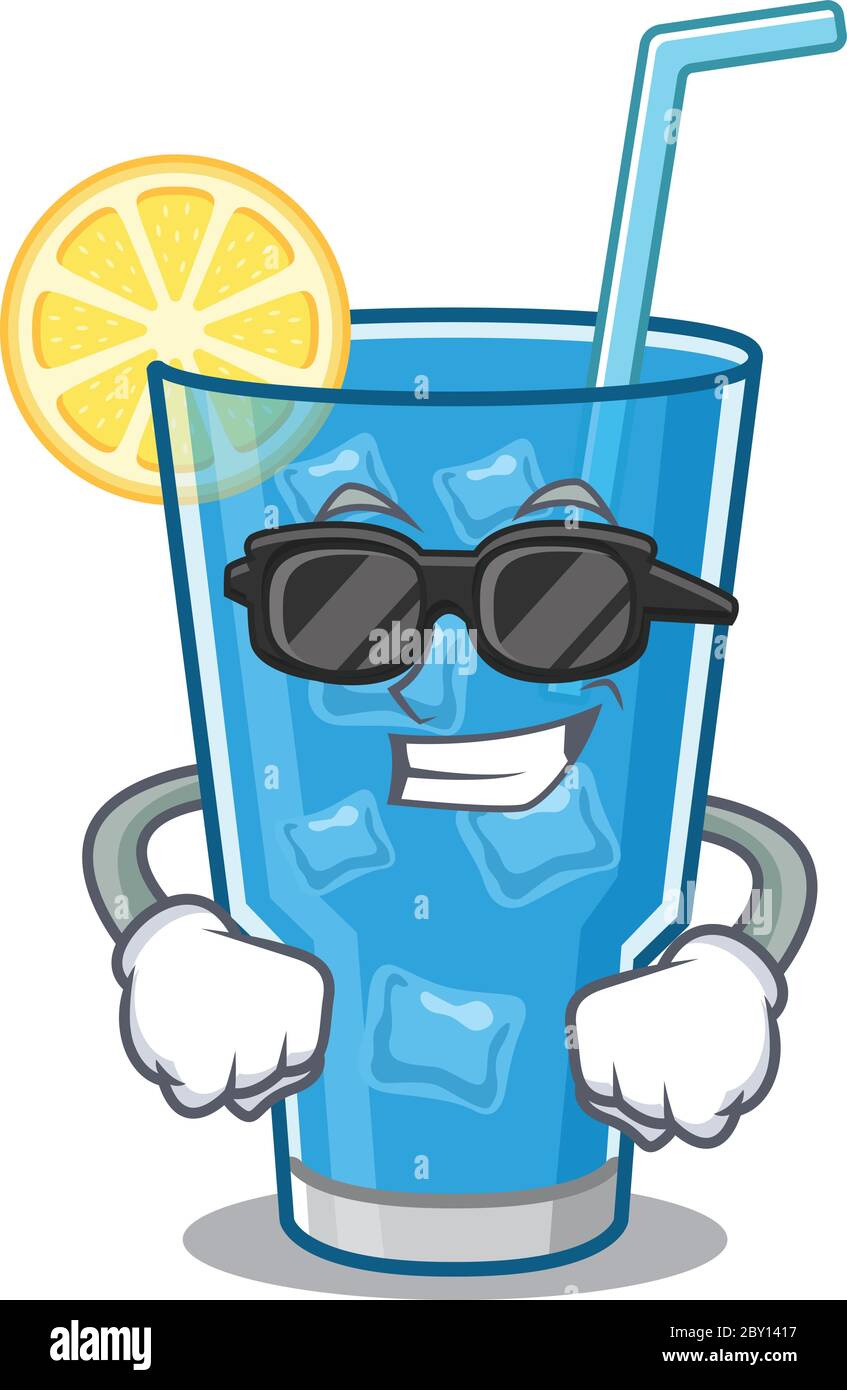 cartoon character of blue lagoon cocktail wearing classy black glasses ...
