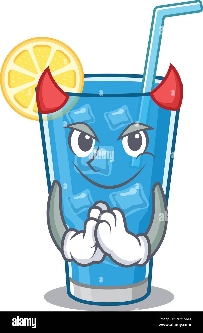 Blue lagoon cocktail clothed as devil cartoon character design concept ...