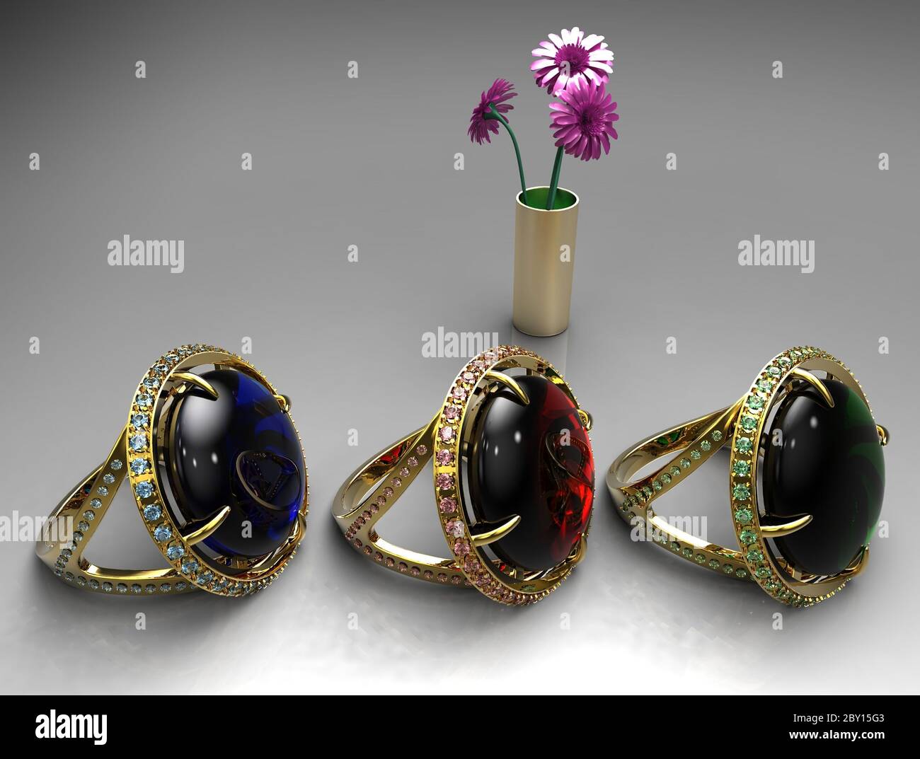 Ruby ,emerald and sapphire rings Stock Photo - Alamy
