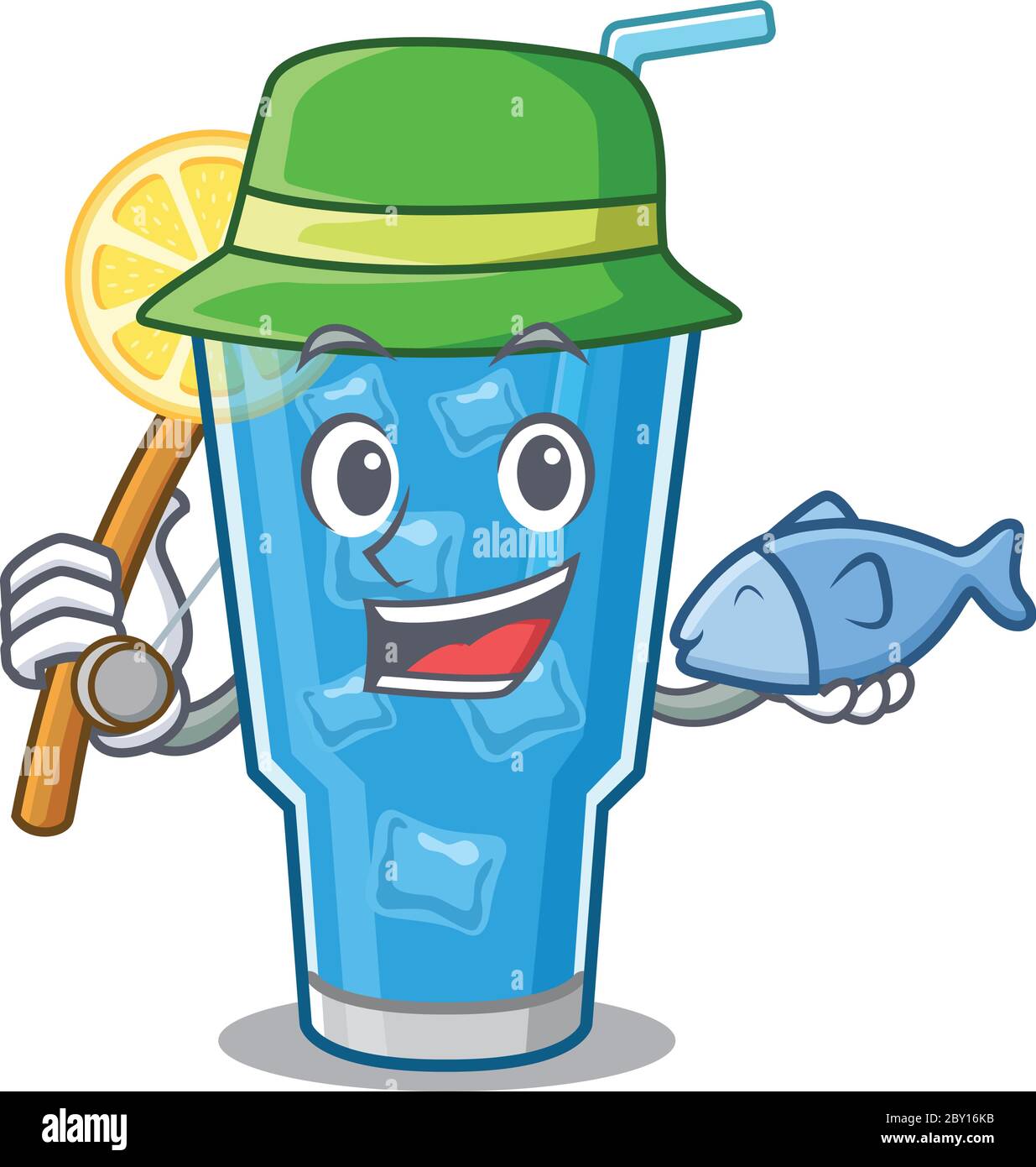 Cartoon design style of blue lagoon cocktail goes to fishing Stock ...