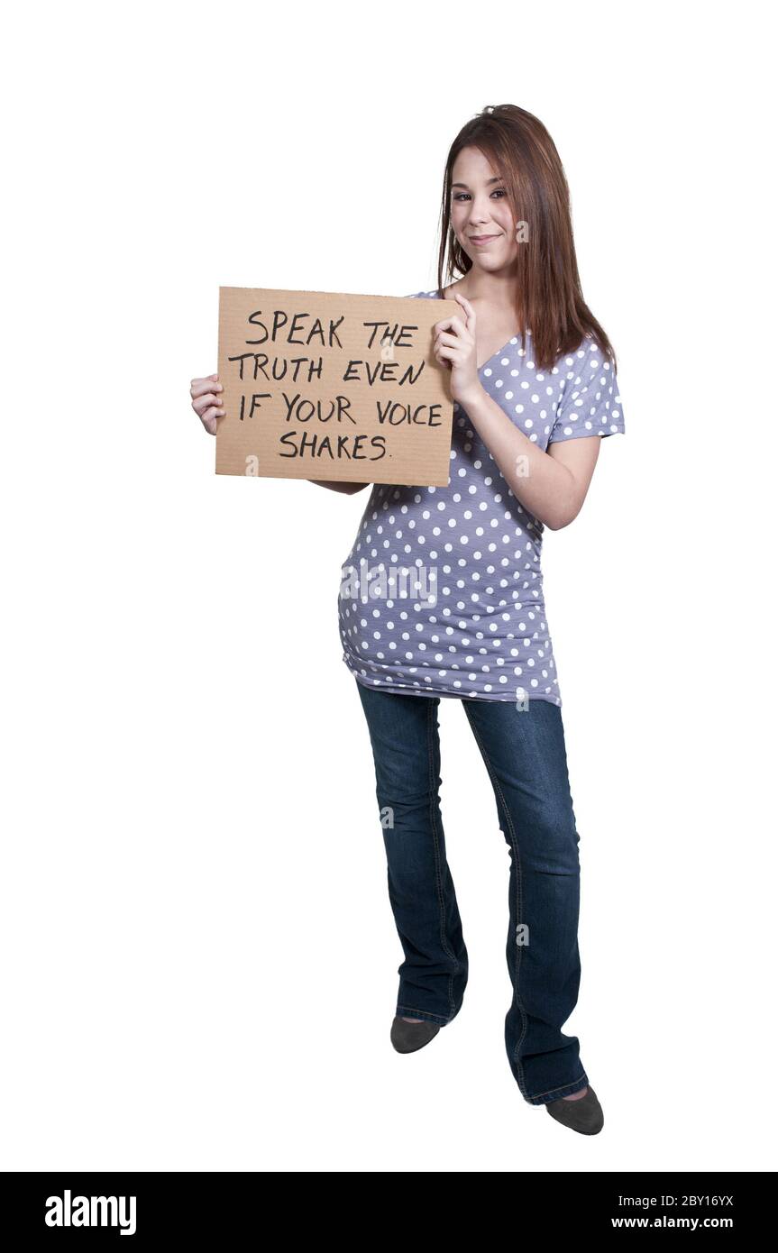 Woman Holding a Sign Stock Photo - Alamy