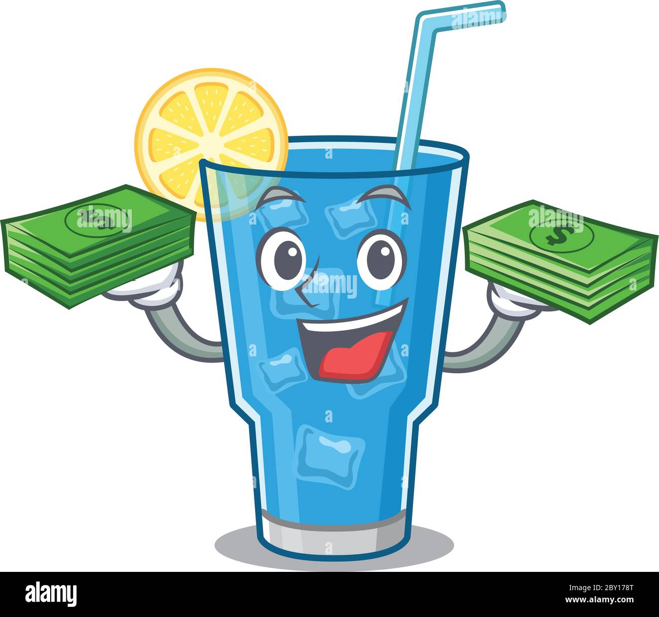 A wealthy blue lagoon cocktail cartoon character with much money Stock ...