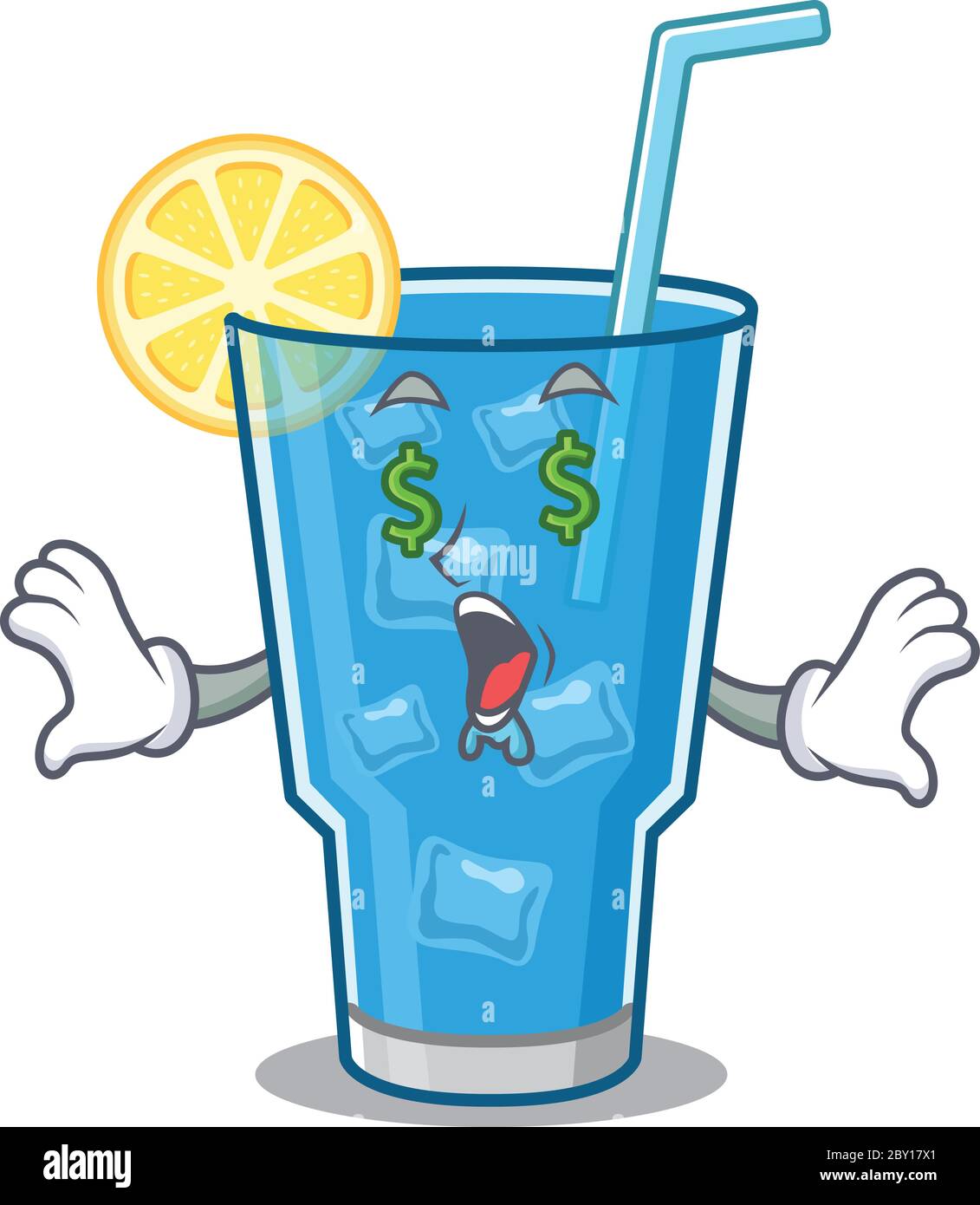 wealthy cartoon character concept of blue lagoon cocktail with money ...