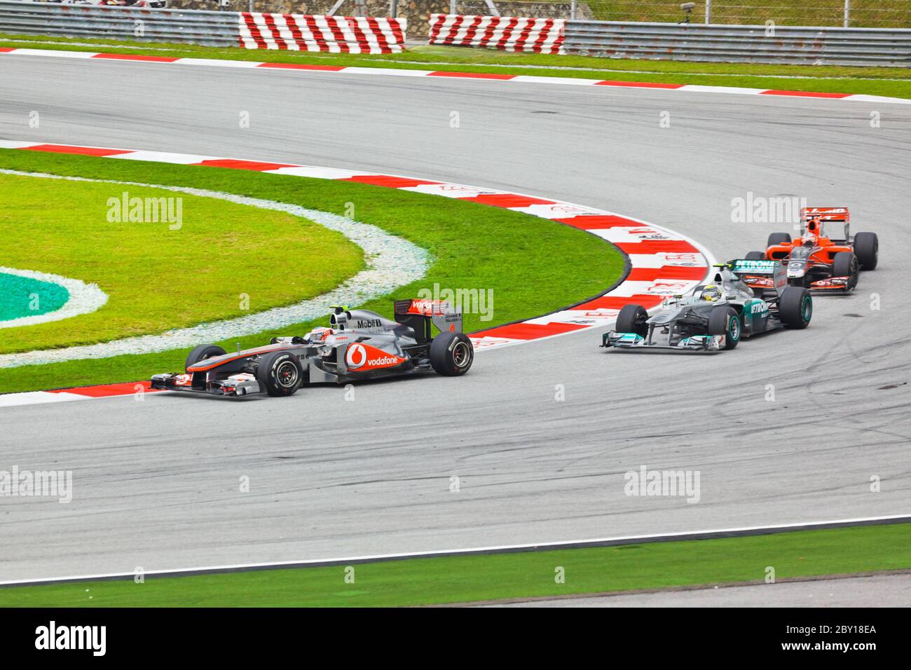 SEPANG, MALAYSIA - APRIL 10: Cars on track at race of Formula 1 GP ...