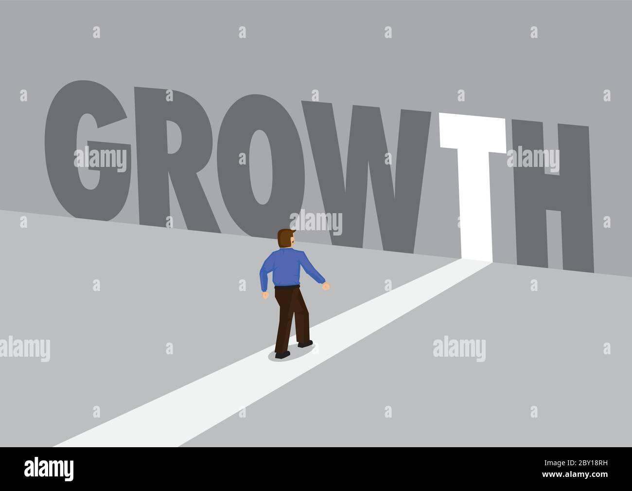 Businessman walking towards a light path with the text growth. Business ...