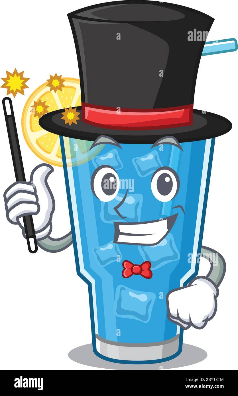 A gorgeous smart Magician of blue lagoon cocktail cartoon design style ...