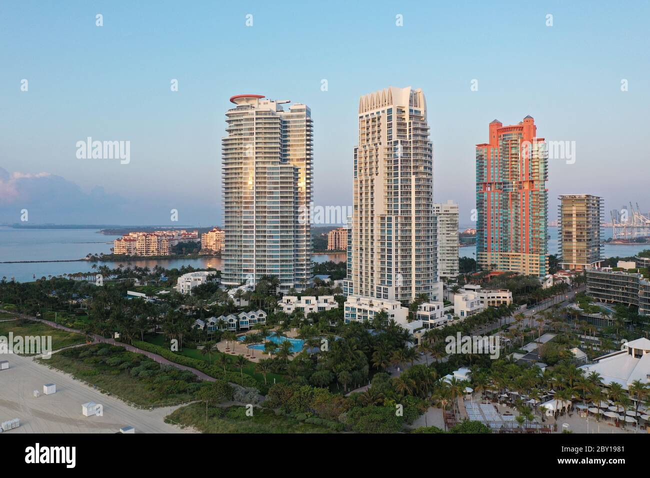 Aerial view of South Pointe Park and South Beach in Miami Beach ...