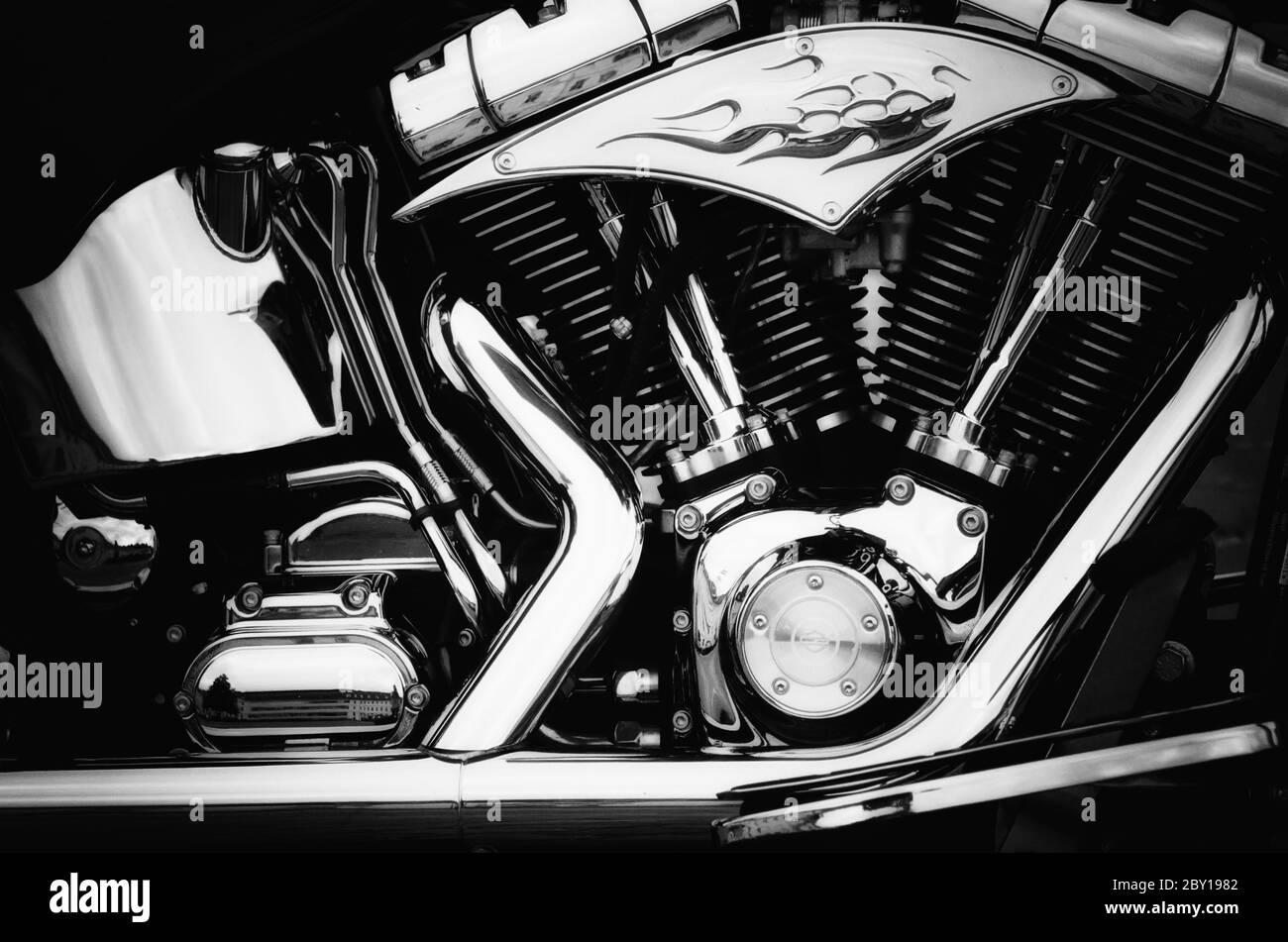 Motorcycle engine detail Black and White Stock Photos & Images - Alamy