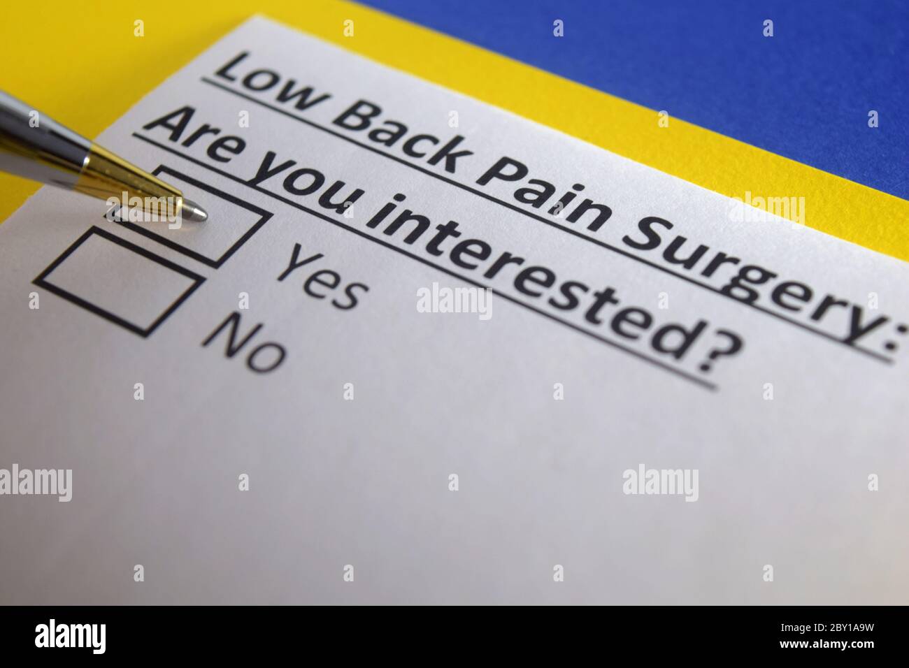 One person is answering question about low back pain surgery Stock ...