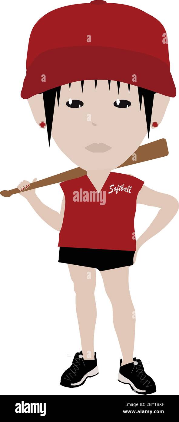 Adorable Woman in Softball Uniform with Bat and Cap Standing ...