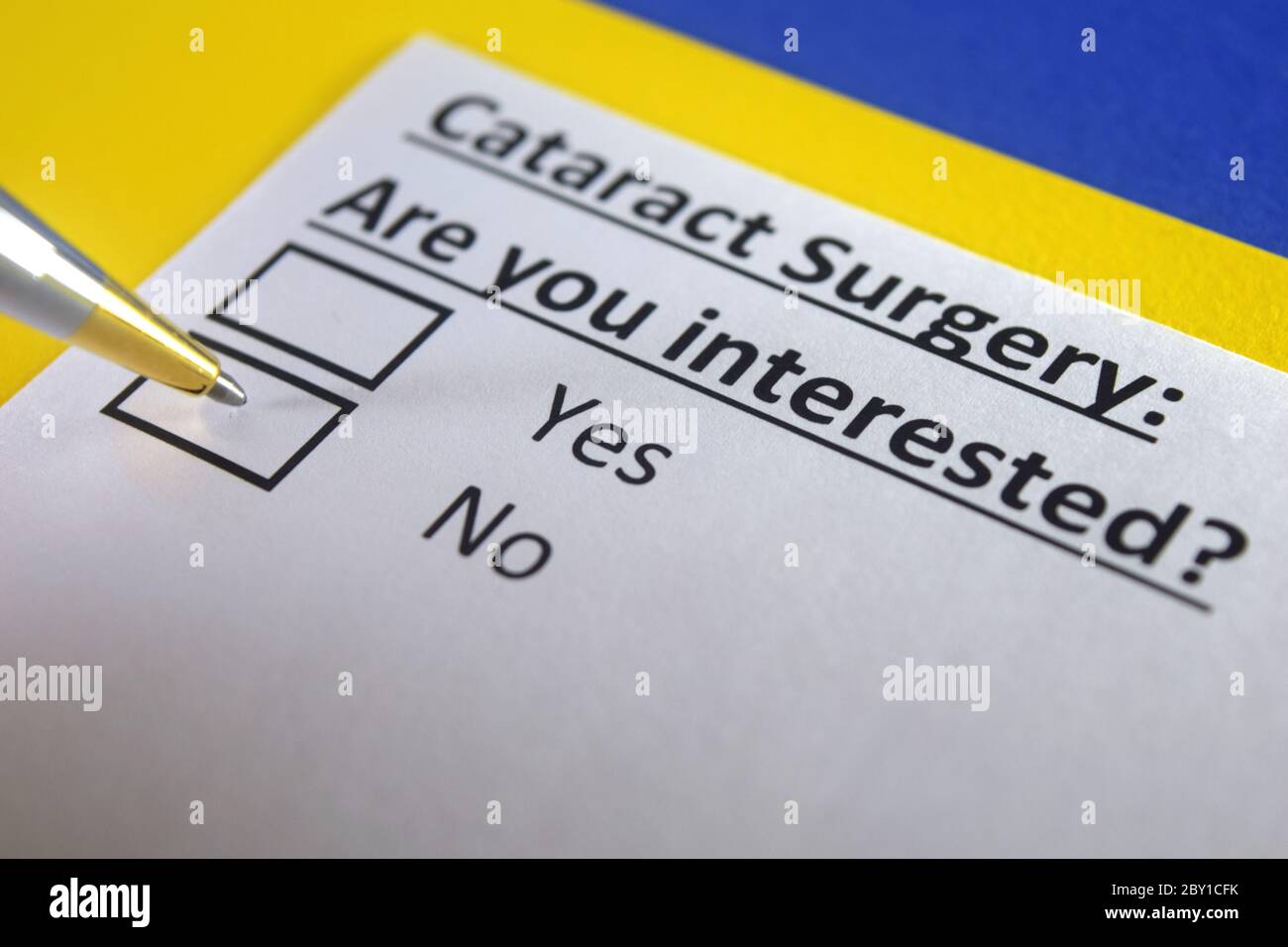 One person is answering question about cataract surgery Stock Photo - Alamy
